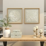 24"W, 24"H Cream Geometric Handmade Overlapping Shells Shadow Box with ...