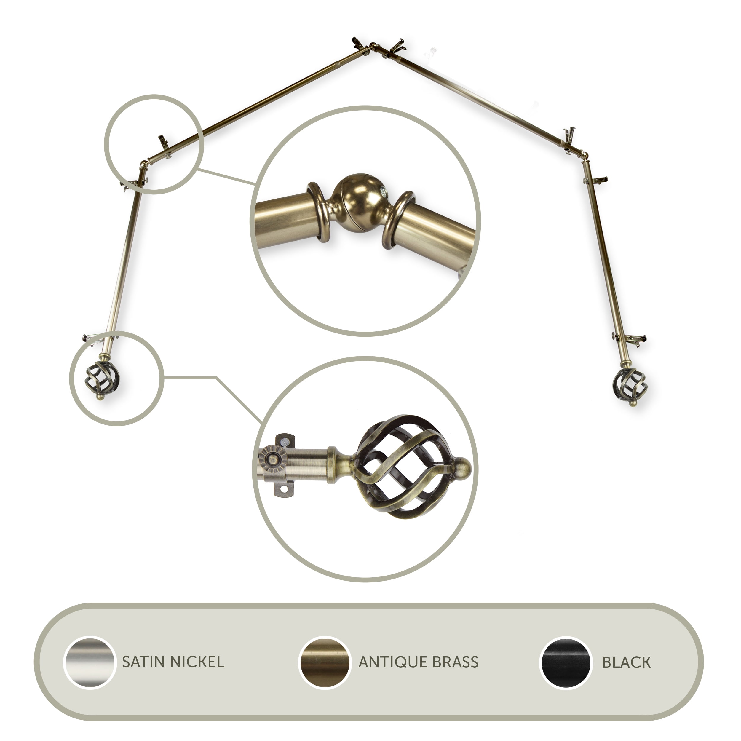 Twist 13/16 4-Sided Bay Window Curtain Rod - Antique Brass - Walmart.com