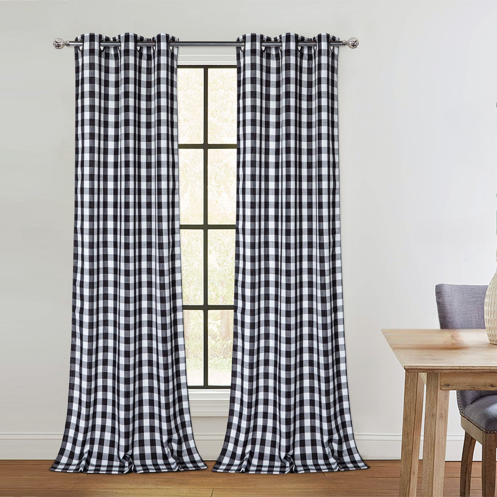 Buffalo Textured Window Curtain Panels Plaid Window Treatment Drapes ...