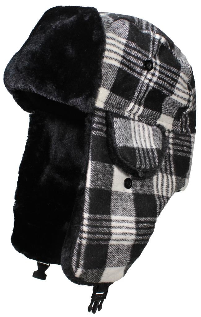 Best Winter Hats Adult Glen Plaid Russian/Aviator Beanie W/Faux Fur ...