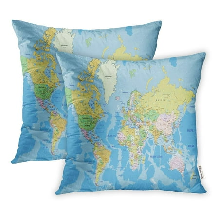 BOSDECO Blue Detail Highly Detailed Political World Map with Labeling ...