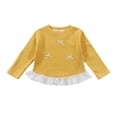 BFHHYA Girls Long Sleeve Shirts with Bow Lace Hem Ribbed Knit Crew Neck ...