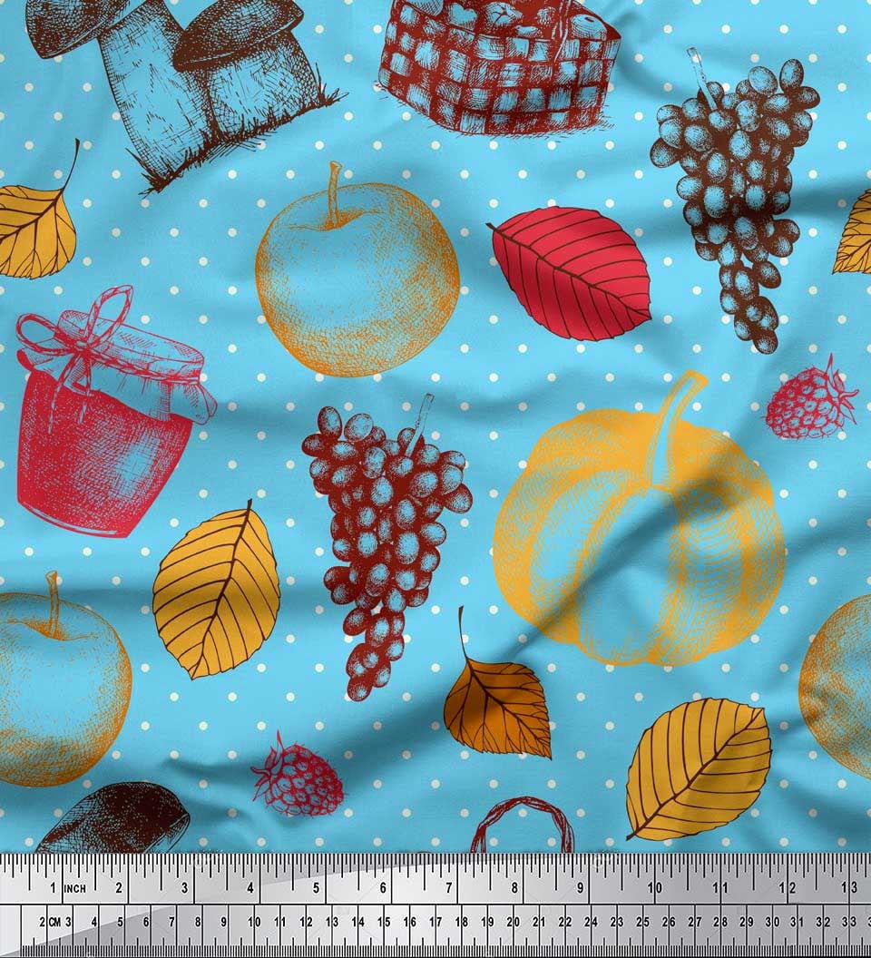 Soimoi Silk Fabric Mushroom,Grapes & Fresh Print Sewing Fabric Yard 42 ...