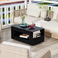 SolaceHue Wood Grain Coffee Table with Open Shelf Storage - High Gloss ...