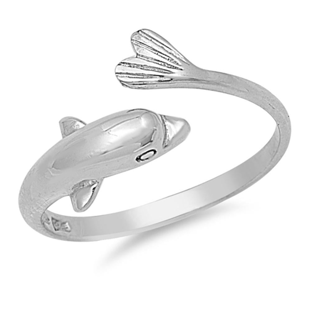 Open Dolphin Wave Ocean Animal Marine Ring .925 Sterling Silver Band ...