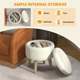 Costway Round Storage Ottoman with Tray, Stable & Cozy Footstool Beige ...
