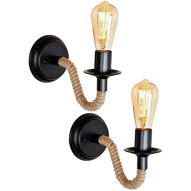 Retro Wall Light,Vintage Hemp Rope Wall Lights Antique Loft Rope Lamp ...