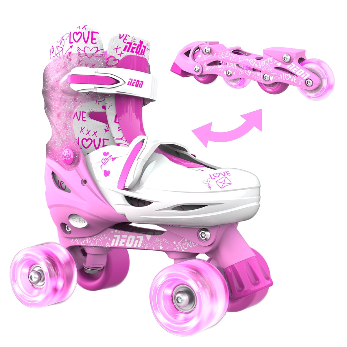 Neon Kids Combo Skates Pair 2 in 1 Inline And Quad Light Up Wheels