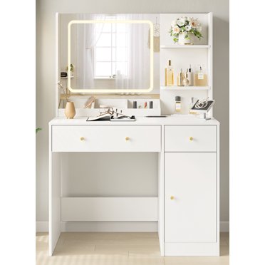 VEANERWOOD Vanity Table Set with LED Lighted Mirror Makeup Vanity Table ...