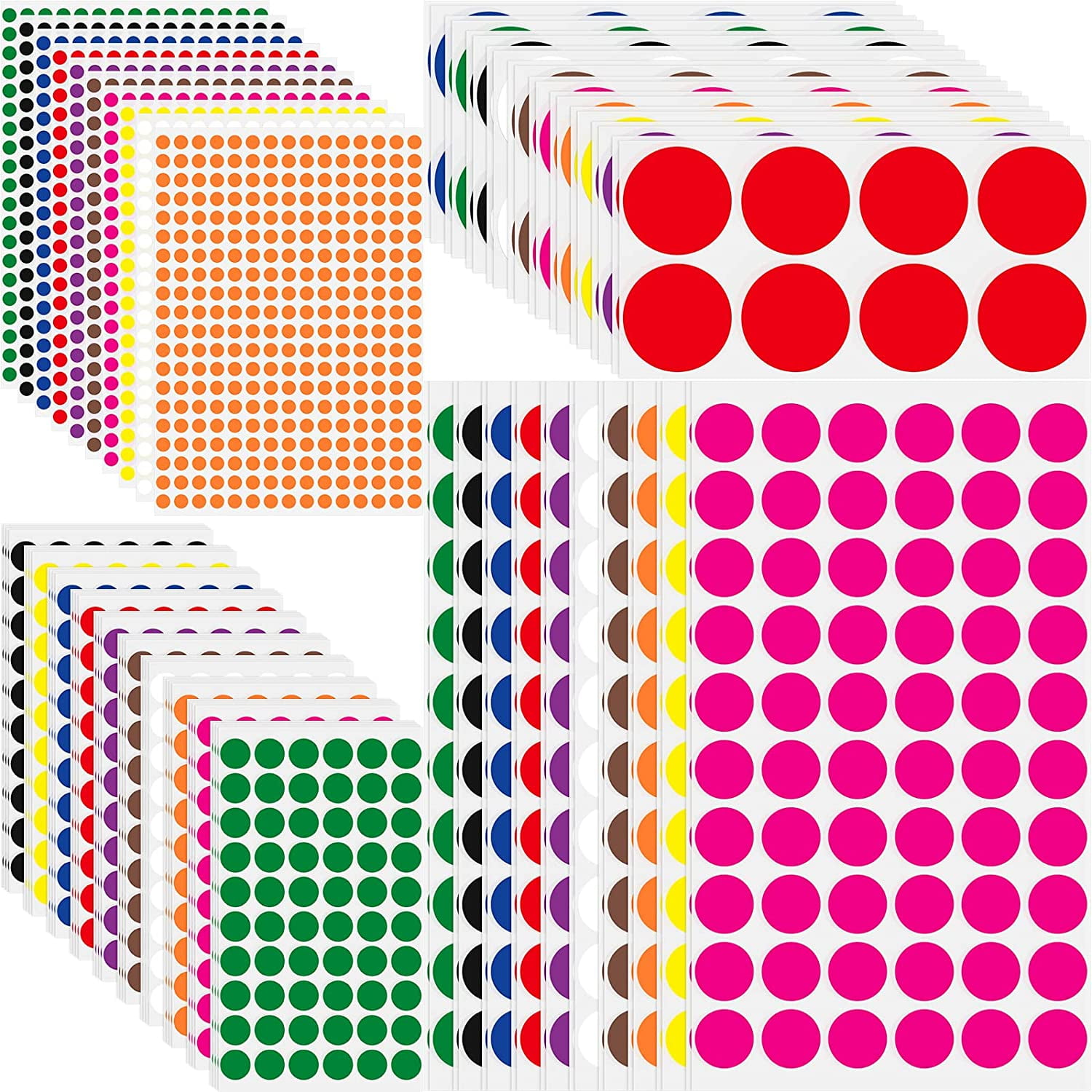 6760 Pcs 4 Sizes Round Dot Stickers Colored Circle Stickers 10 Assorted ...
