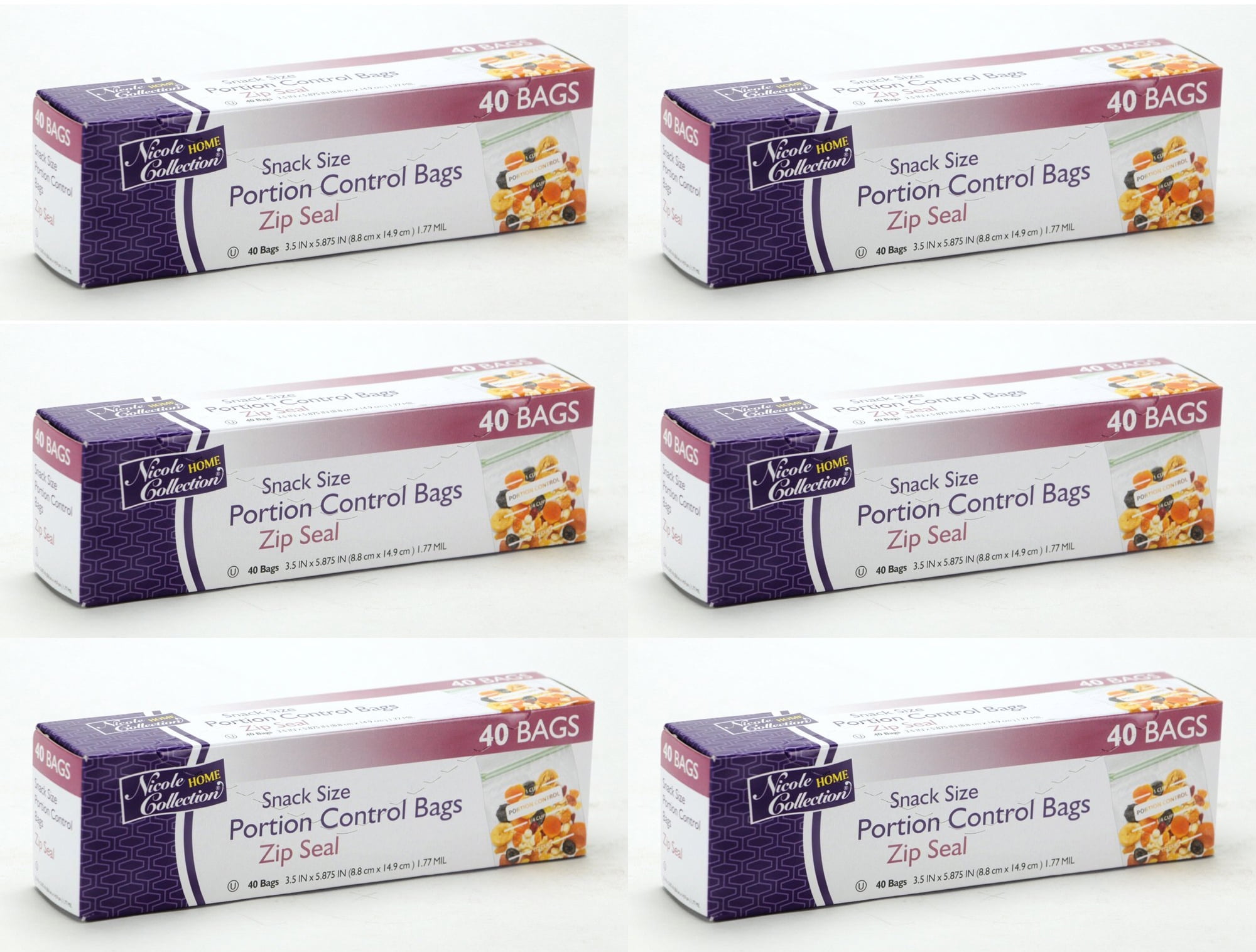 Nicole Home Collection Zip Seal Portion Control Bags – Snack Size – 6 ...