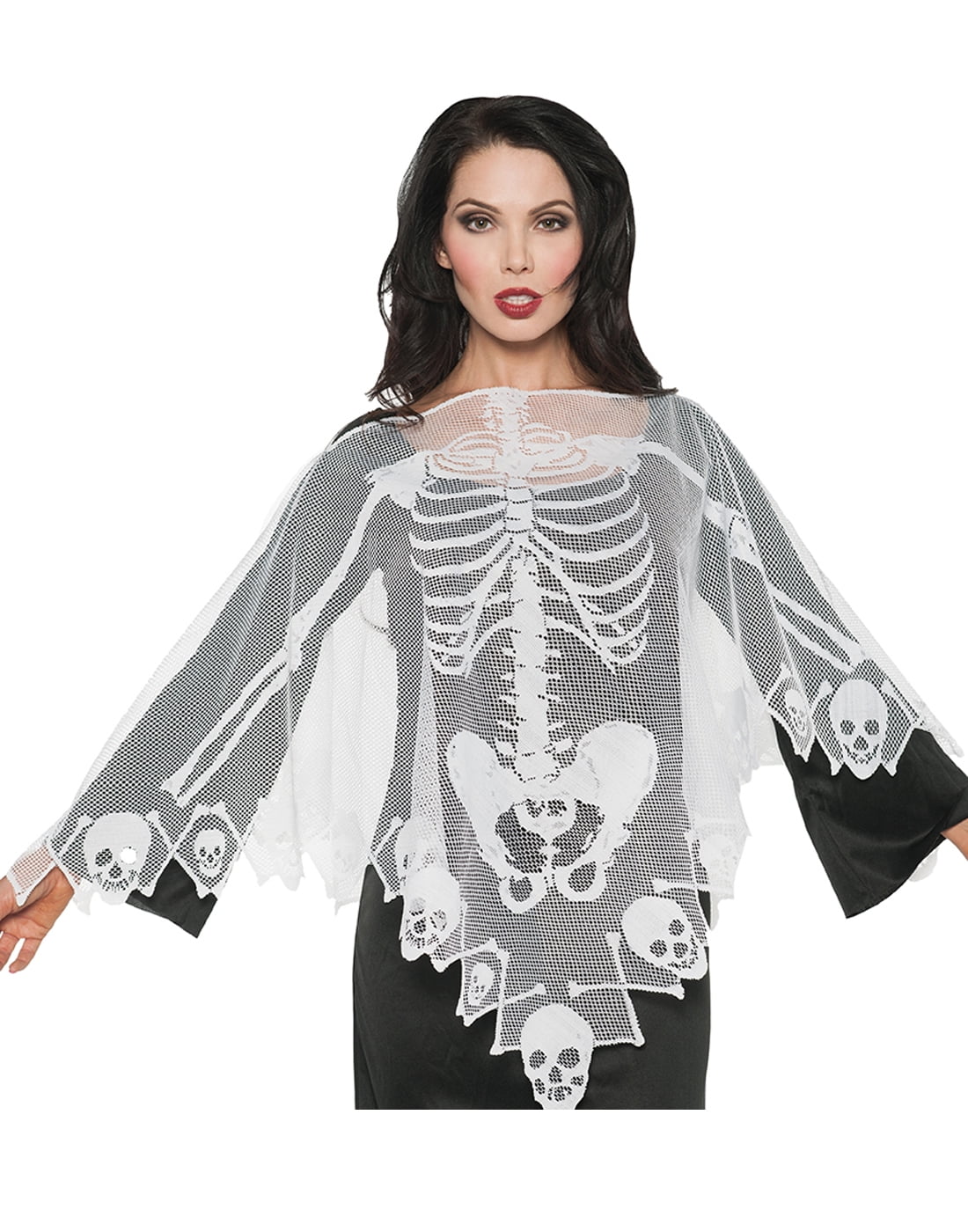 Skeleton Print Lace Poncho White Gothic Halloween Costume Serape-Os ...