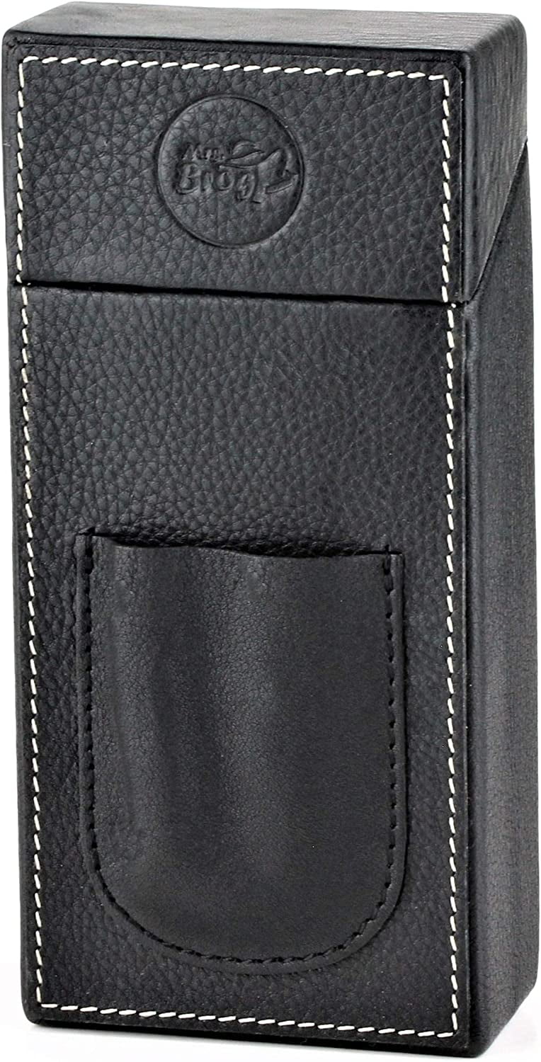 Mrs. Brog Elegant Full Grain Leather Cigar Humidor Compact Case Black ...