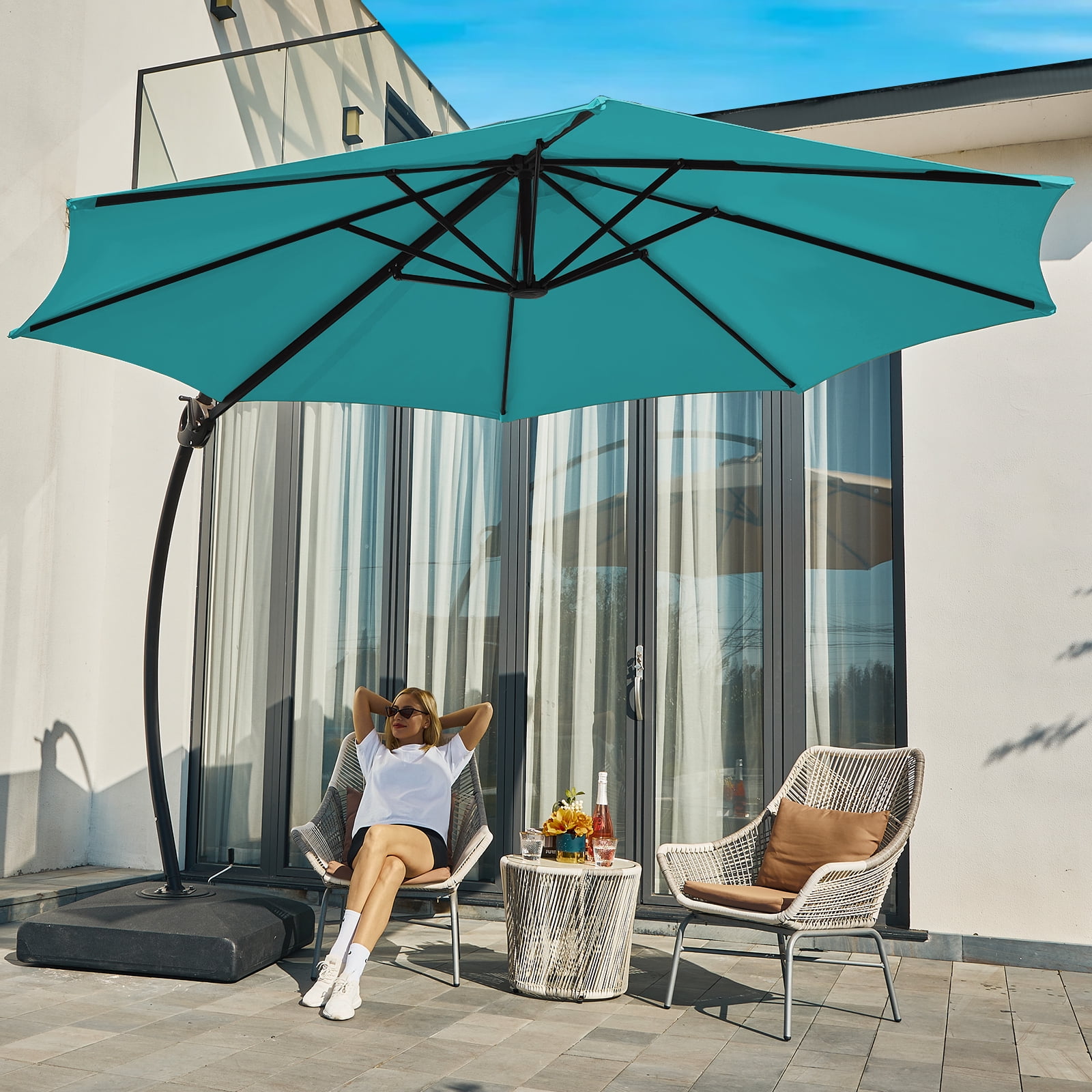 Wulful 12 ft Heavy Duty Curvy Hanging Offset Cantilever Umbrella with ...