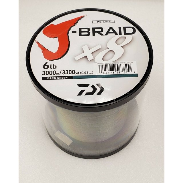 Daiwa J-Braid x8 Braided Line DARK GREEN 6lb, 3300yd - JB8U6-3000DG ...