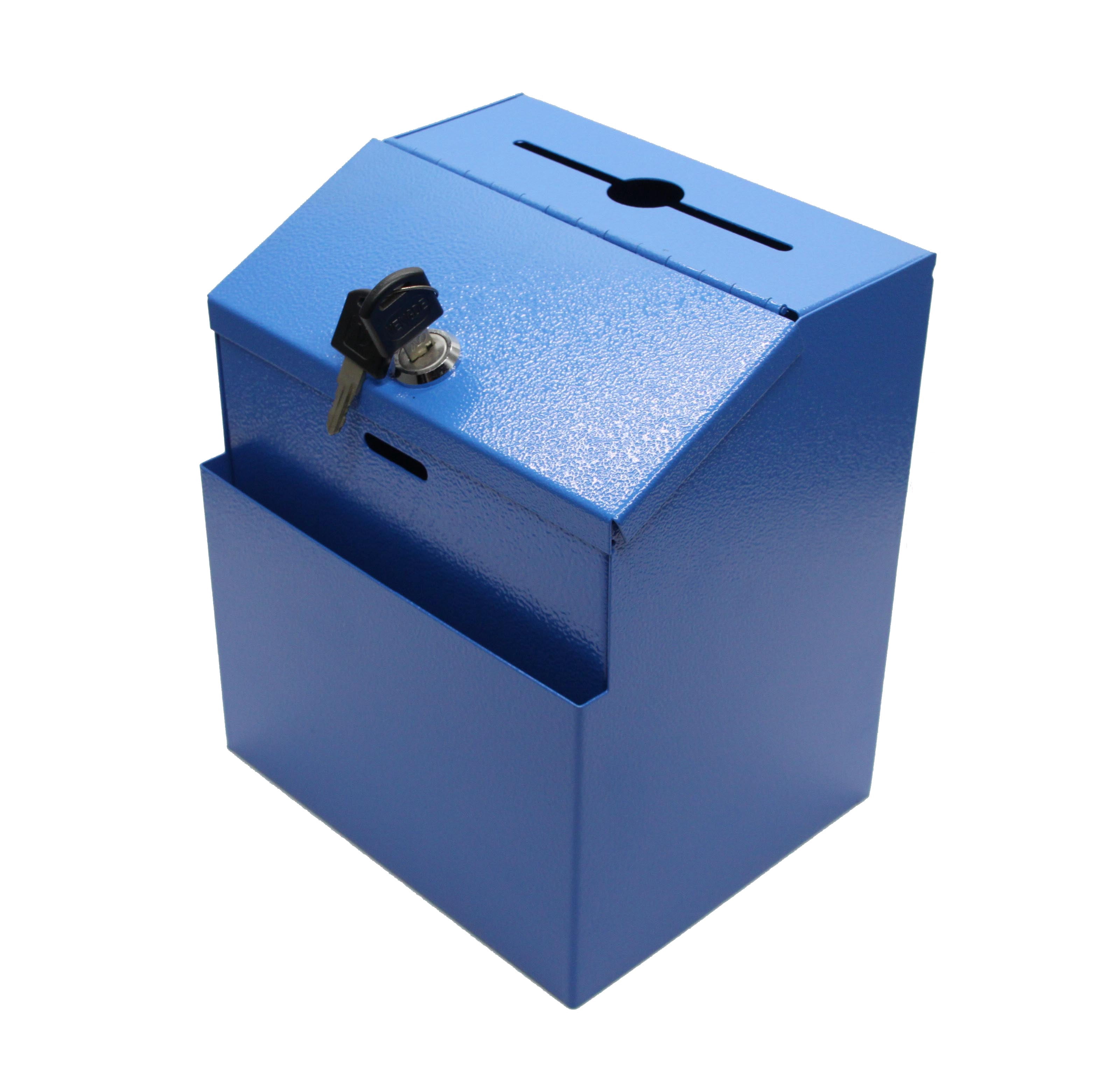 FixtureDisplays® Blue Box, Metal Donation Suggestion Key Drop 7" x 8.4 ...