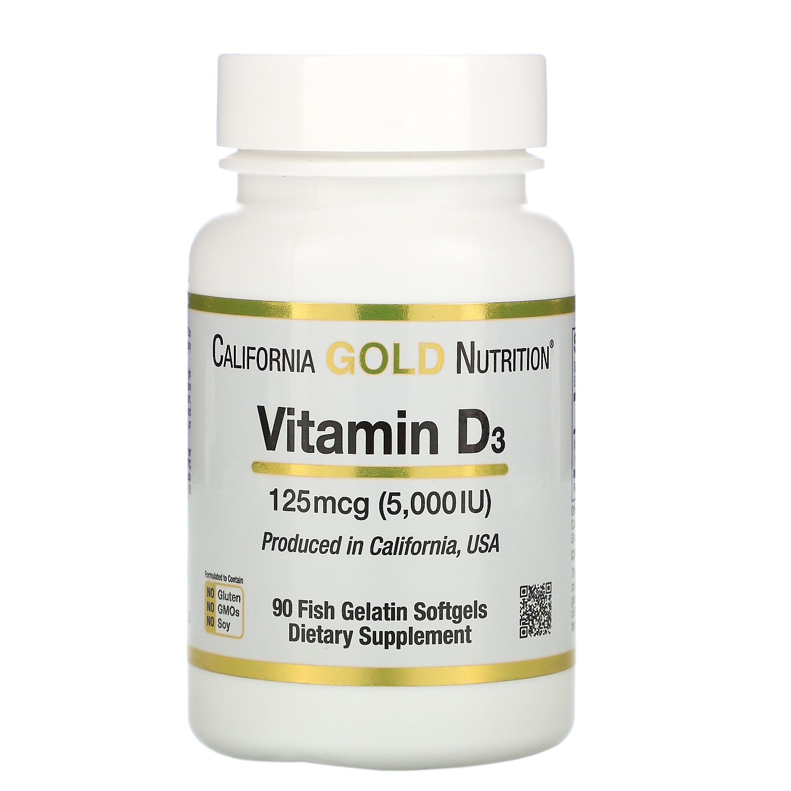 California Gold Nutrition Vitamin D3, 125 mcg (5,000 IU), 90 Fish ...