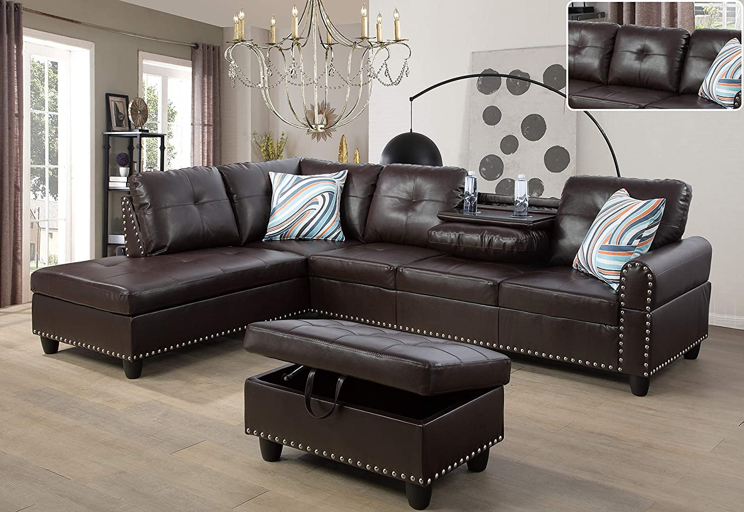 Dark Brown Leather Sectional Sofa Set | Baci Living Room