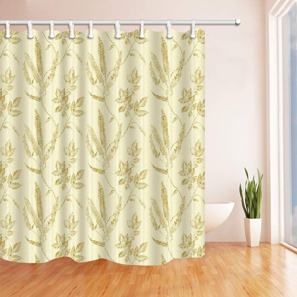 Bpbop Fresh Decor Light Yellow Leaves Polyester Fabric Bathroom Shower