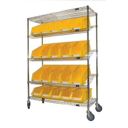 Slanted Wire Shelf Cart with Bins, 5 Tiers, 48" W x 69" H x 18" D ...