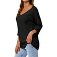 Nlife Women Round Neck 3/4 Sleeve Solid Color Tunic Top - Walmart.com