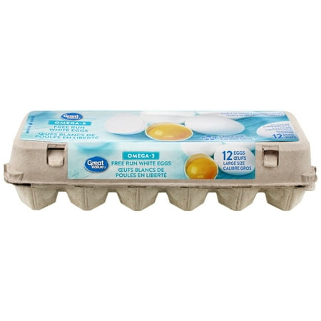 Great Value Omega-3 Free Run White Eggs, 12 Large Size Eggs - Walmart.ca