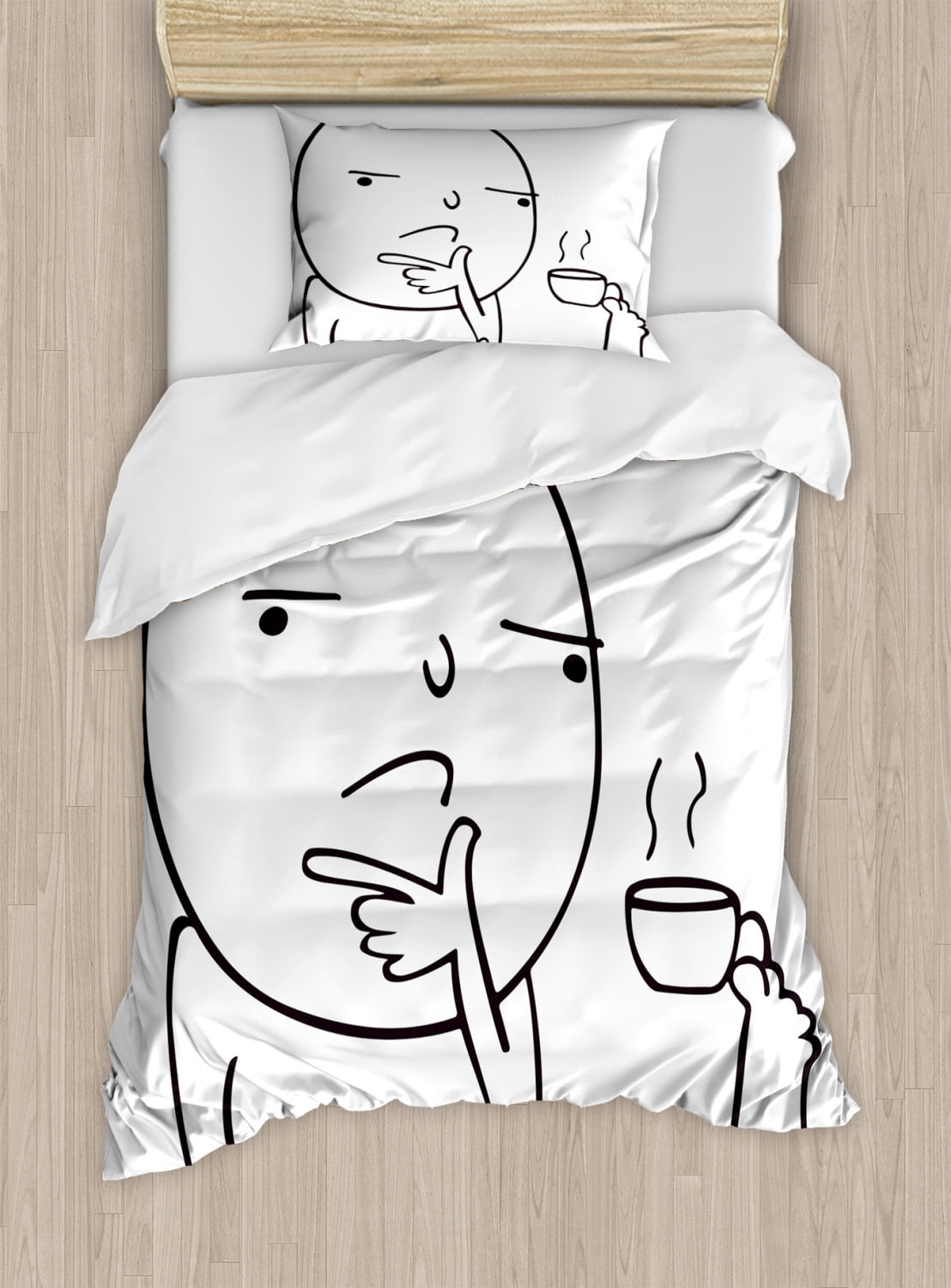 Humor Decor Twin Size Duvet Cover Set, Thoughtful Meme Drinking Coffee ...