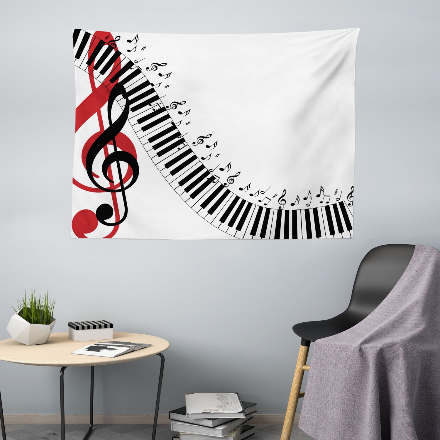 Music Tapestry, Treble Clef Abstract Theme Motif Pattern on Plain ...