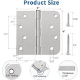 12 Pack Brushed Nickel Door Hinges 4 Inch, Exterior Door Hinges with 5/ ...
