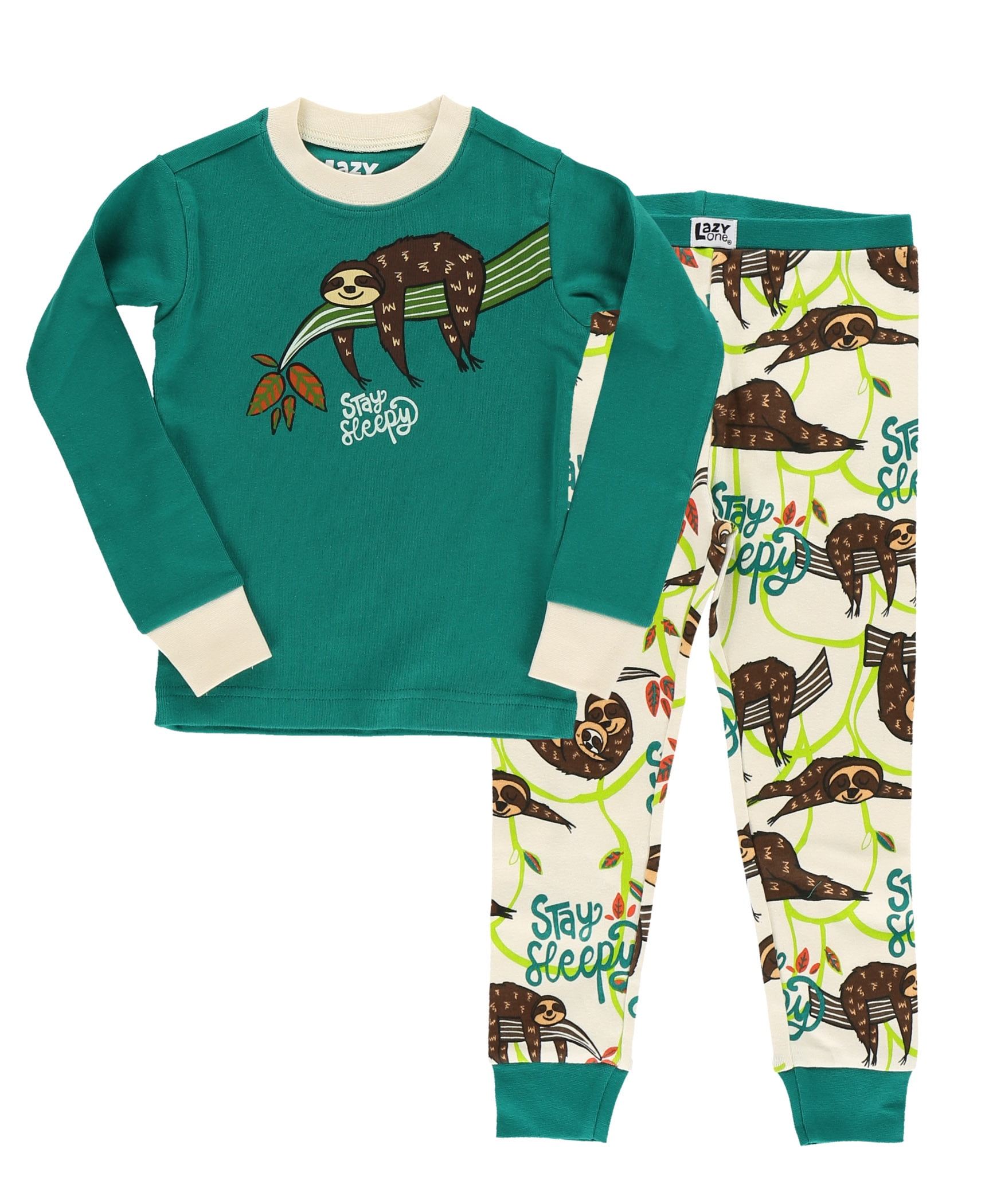 LazyOne Warm Long-Sleeve PJ Sets for Girls and Boys, Sloth, Funny ...