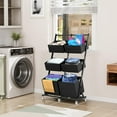 TECHVIDA 3 Tier Metal Rolling Laundry Basket Cart, Adjustable ...