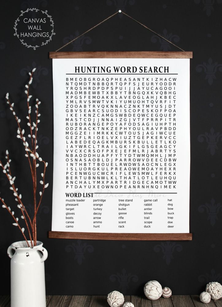 Wood, Canvas Sign, Hunting Word Search Puzzle Man Cave Decor Print ...