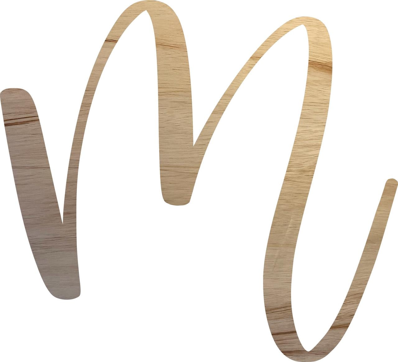 2'' Wooden Letter M, Unfinished 1/4'' Cutout, Script Letters, Wood ...