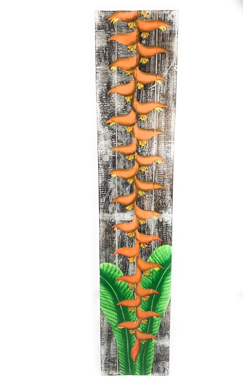 Heliconia Flower Painting on Wood Planks 40" X 8" Rustic Wall Decor | # ...
