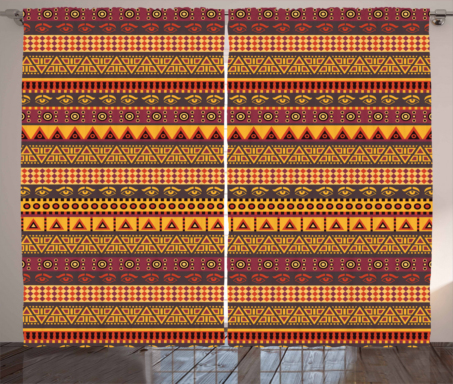 African Curtains 2 Panels Set, Exotic Culture Folkloric Symbols Eye ...