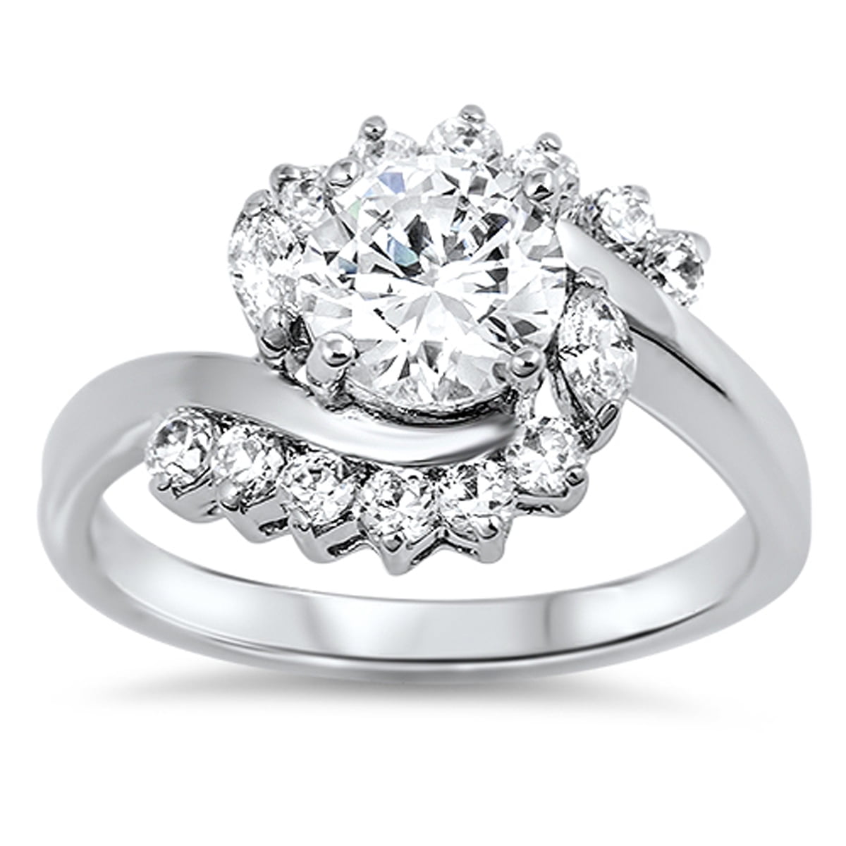 Sterling Silver Womens Flawless Colorless Cubic Zirconia Round