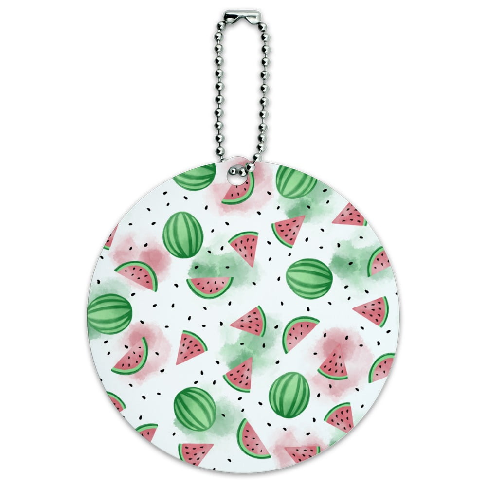 Watercolor Watermelons Pattern Round Luggage ID Tag Card Suitcase Carry ...