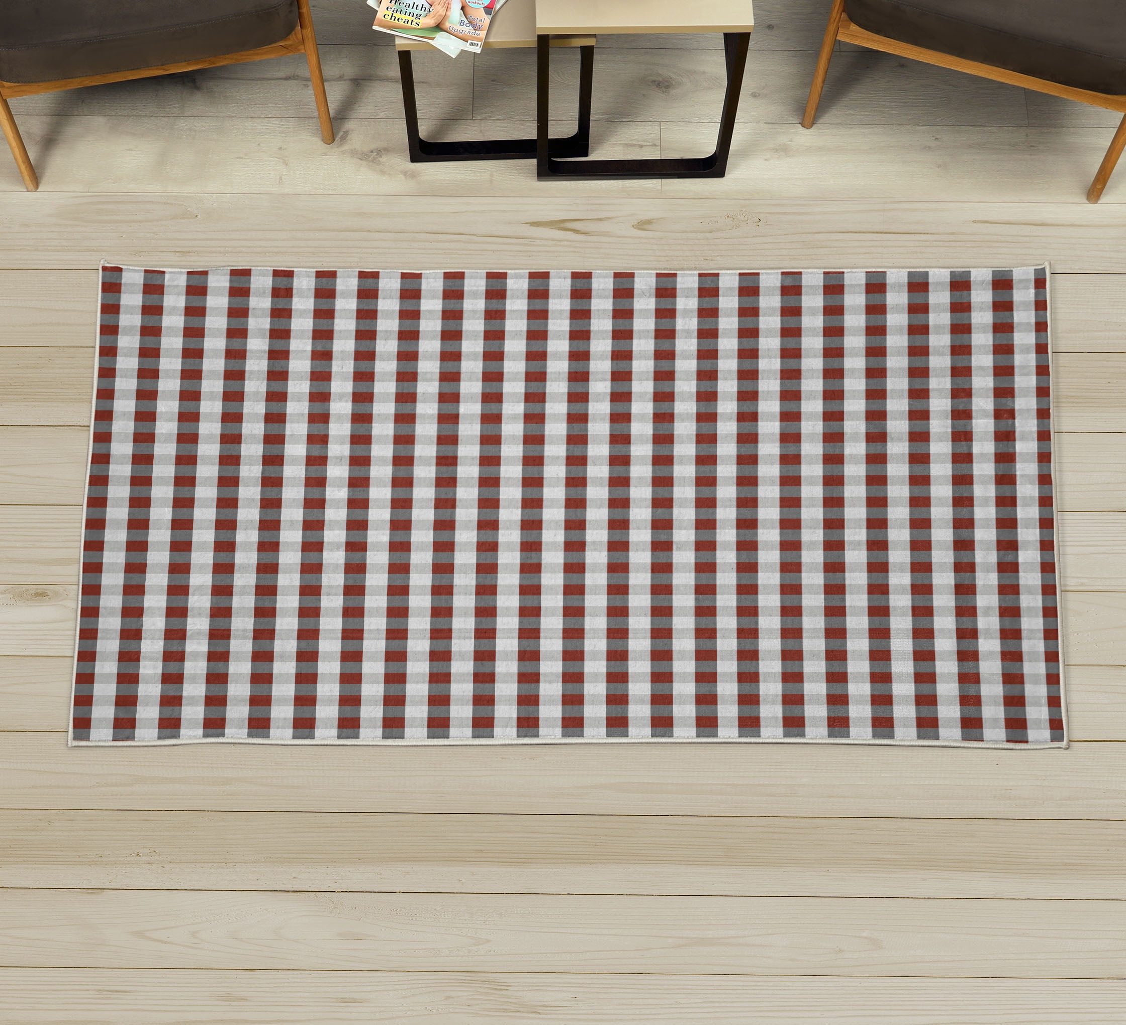 Checkered Decorative Rug, Monochrome Gingham Checks Classical Country ...