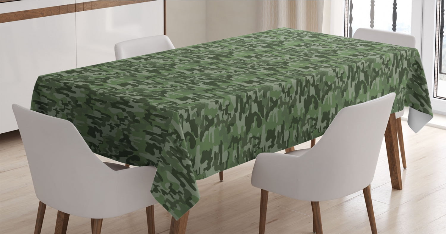 Forest Green Tablecloth, Abstract Pattern in Green Shades Camouflage ...