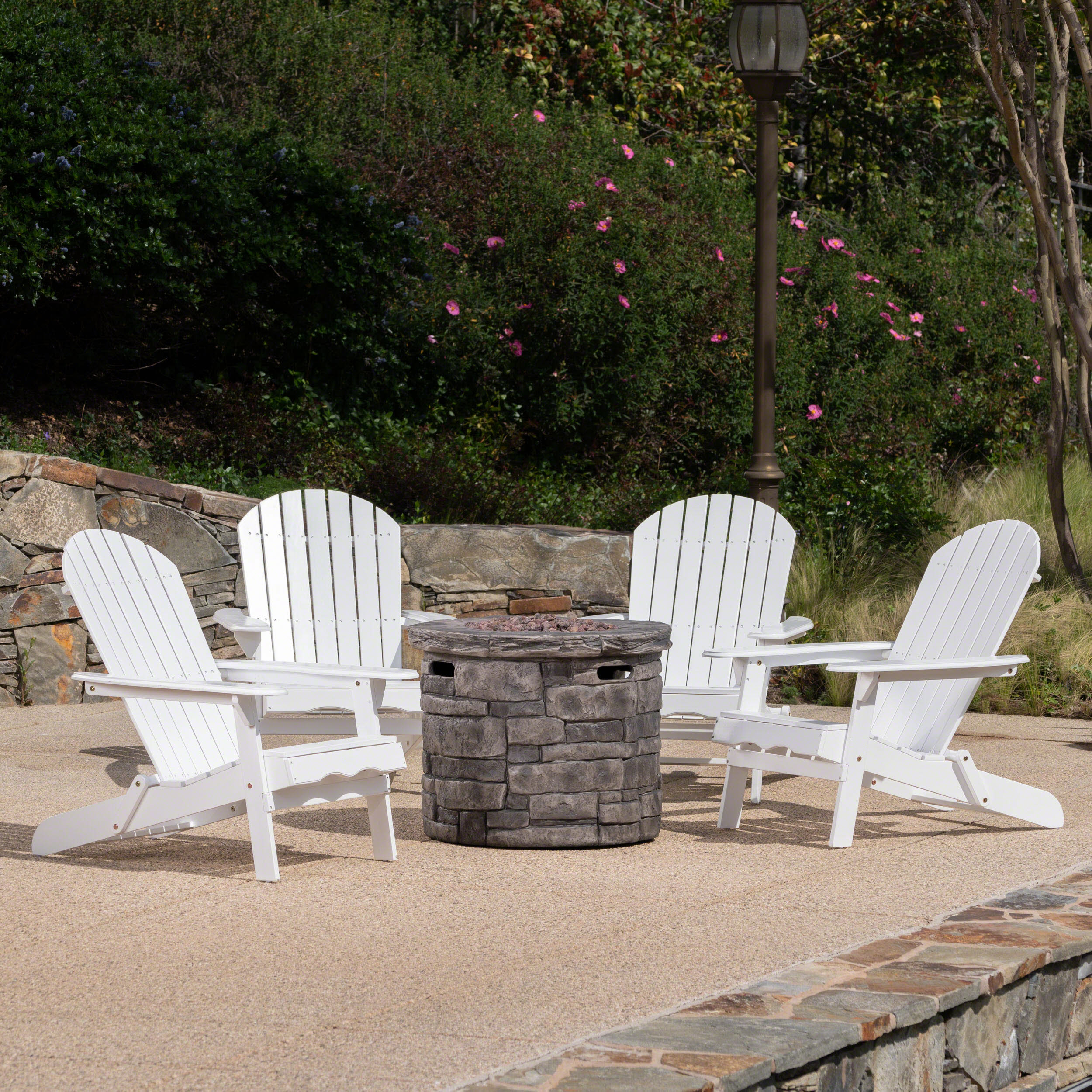 Outdoor 5 Piece Acacia Wood Light Weight Concrete Adirondack Chair Set Outdoor 5 Piece Acacia Wood Light Weight Concrete Adirondack Chair Set