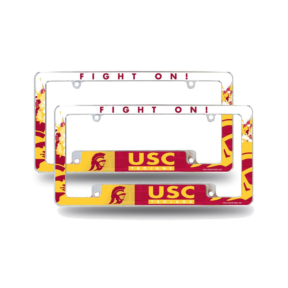 USC Trojans (Set of 2) Chrome Metal License Plate Frames with Bold Full ...