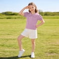 Hrsba Girls T Shirt Solid Color Short Sleeve Lapel Collar Puff Sleeve ...