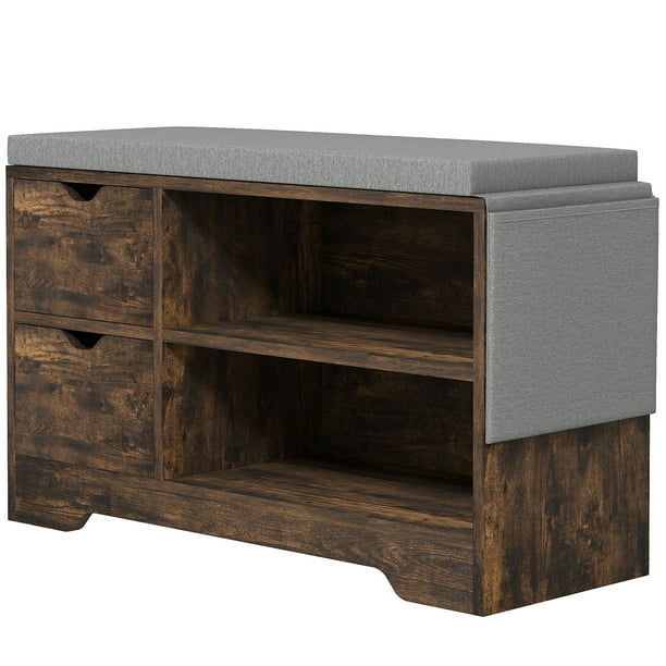 HOMCOM Entryway Shoe Bench with Storage Drawer Open Shelf Pocket Brown ...