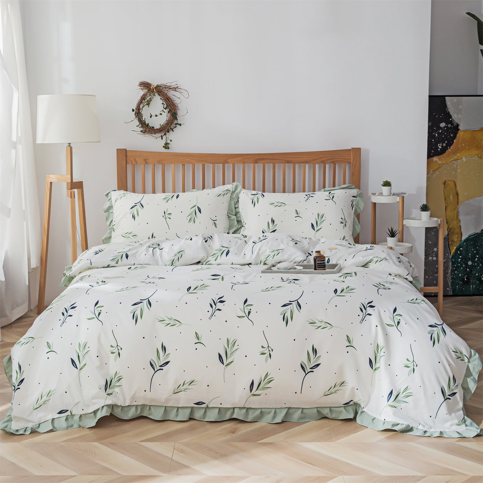 Move Over Green Plants Duvet Cover Set King Green Ruffle Bedding Sets ...