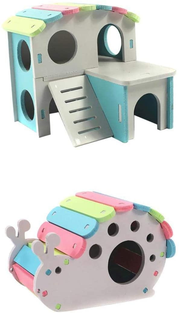 Set of 2 Hamster Hideout, Dwarf Hamster House Exercise Play Toys Wooden ...