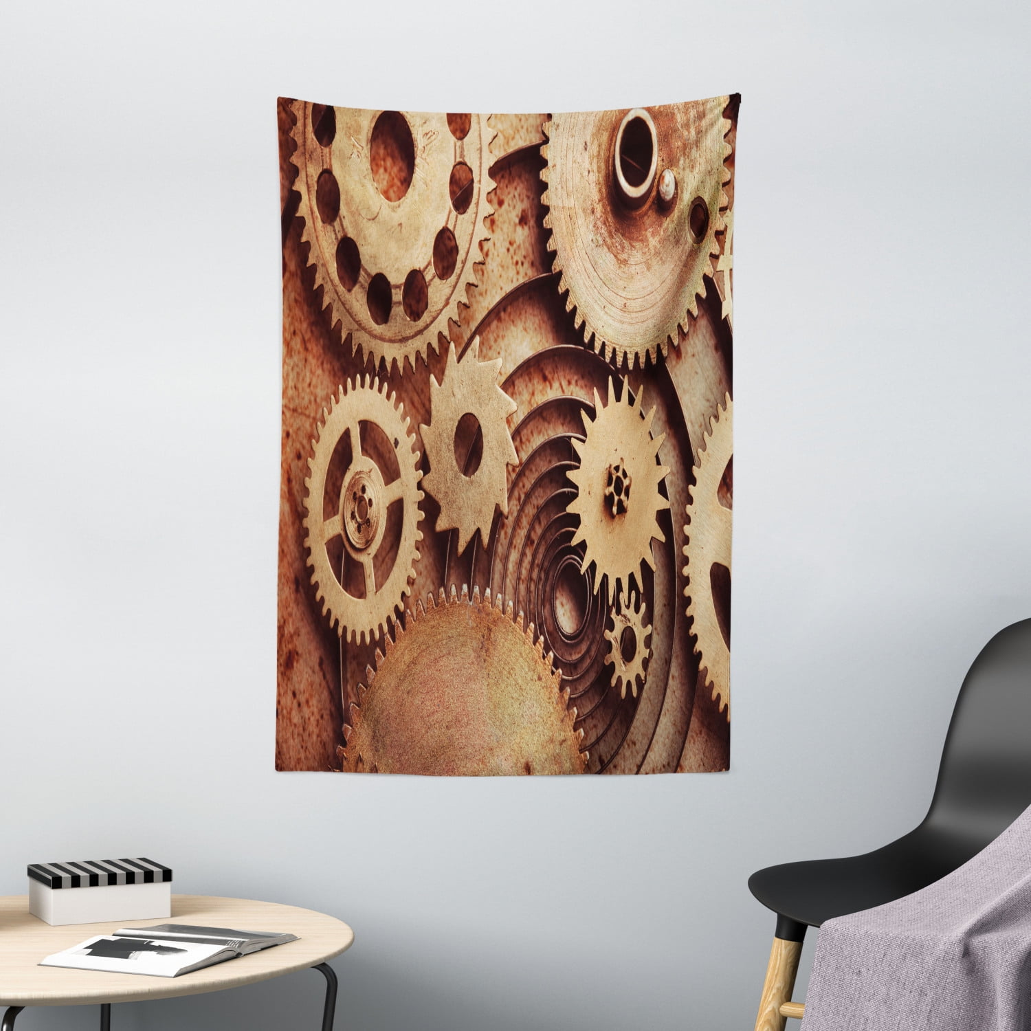 Industrial Tapestry, Inside The Clocks Theme Gears Mechanical Device ...