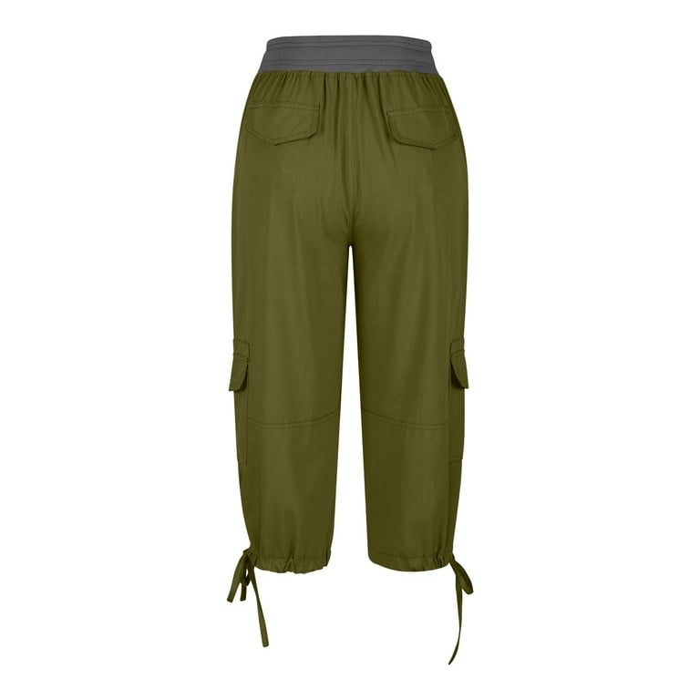 ShomPort Elastic Loose Crop Women's Cargo Capri Pants, High ShomPort Elastic Loose Crop Women's Cargo Capri Pants, High