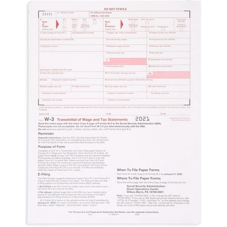 W3 Transmittal Tax Forms 2020, 10 Form W-3 Summary Laser Forms for ...