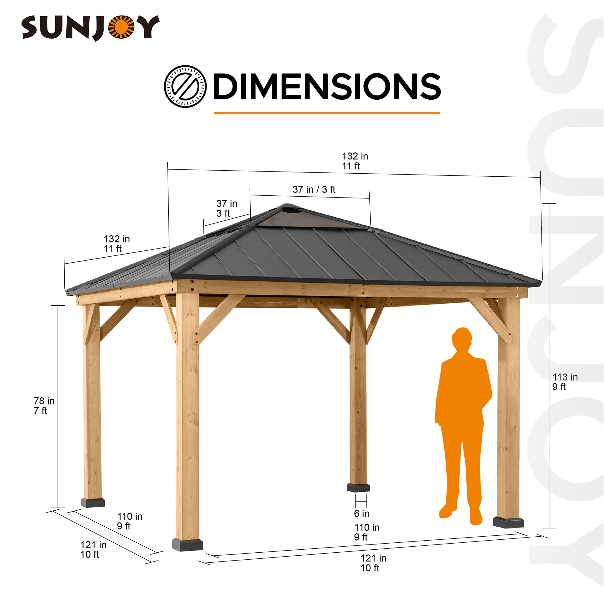 Sunjoy Paula 11 ft. x 11 ft. Hardtop Cedar Framed Gazebo Sunjoy Paula 11 ft. x 11 ft. Hardtop Cedar Framed Gazebo