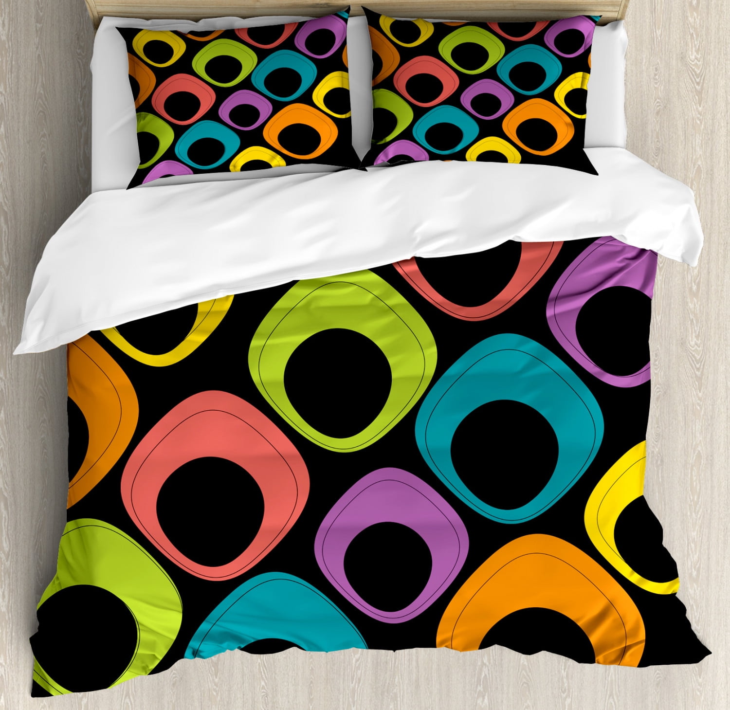 Psychedelic Queen Size Duvet Cover Set, Square Like Shapes Pattern with ...